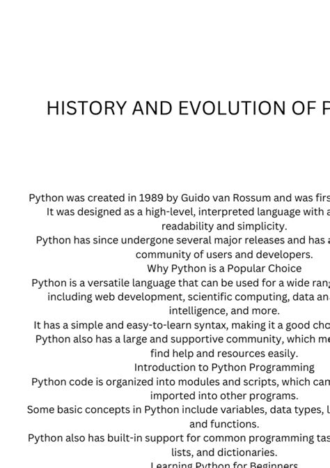 Summary Evolution And History Of Python Python Stuvia Us