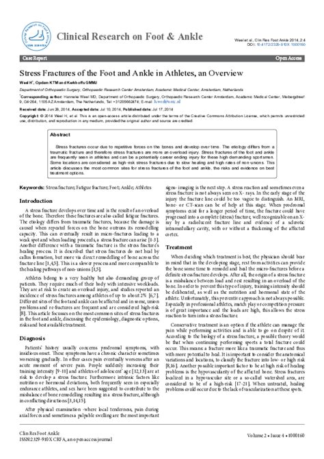 Pdf Stress Fractures Of The Foot And Ankle In Athletes An Overview