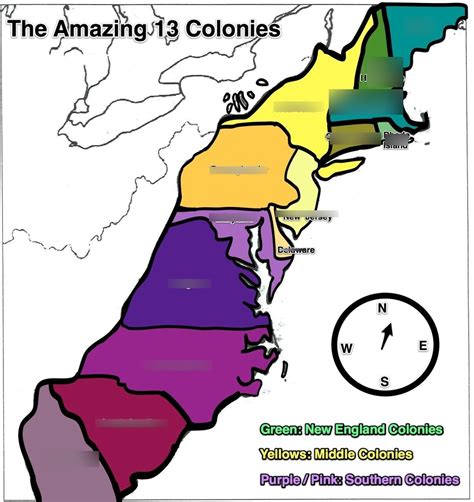 13 Colonies Map Labeled