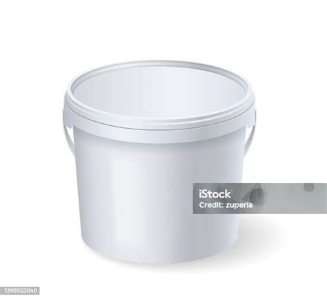 아이스크림 요구르트 마요 페인트 또는 퍼티를위한 캡 측면보기 모형이있는 빈 흰색 양동이 0명에 대한 스톡 벡터 아트 및 기타