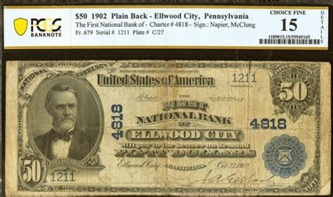 50 Series 1902 Natlional Banknote From Ellwood City Pennsylvania