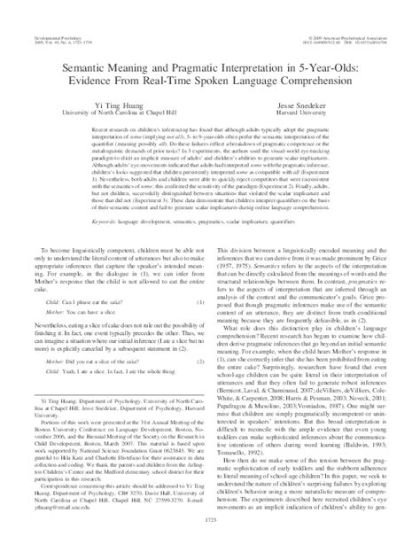 Pdf Semantic Meaning And Pragmatic Interpretation In 5 Year Olds Evidence From Real Time