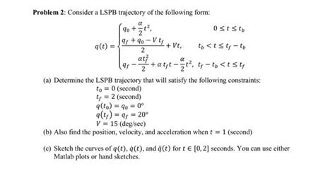 Solved Problem 2 Consider A Lspb Trajectory Of The