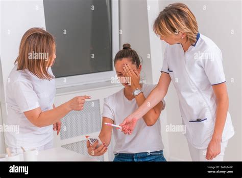 Woman Girl Reviewing Eyesight Closing Eye With Hand Eye Test Eyesight Vision Exam Chart