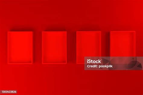 빨간색 배경 3d 렌더링에서 제품 프레젠테이션을 위한 빨간색 상자 또는 트레이 모형 기념일에 대한 스톡 사진 및 기타 이미지 기념일 놀라움 디지털 생성 이미지