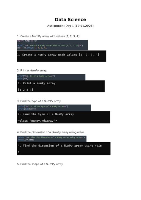 Ds Assignment 1 Numpy Basics And Array Operations Studocu