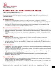 SampleBulletPointsbyKeySkills Pdf SAMPLE BULLET POINTS FOR KEY SKILLS OFFICE OF CAREER