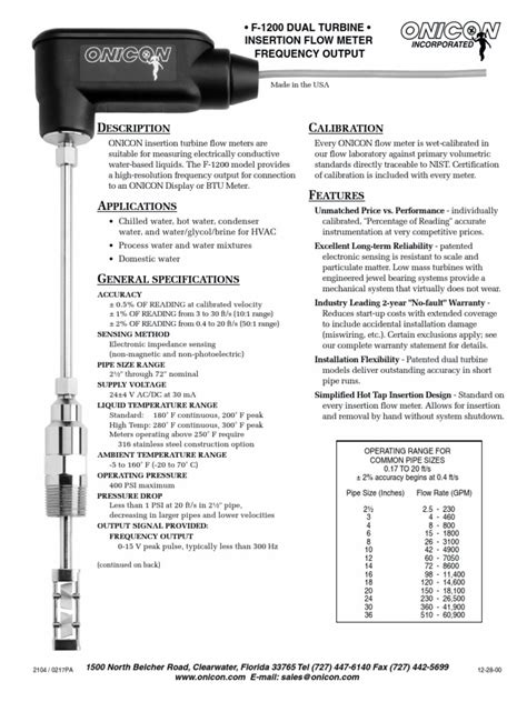 Alibration Escription F 1200 Dual Turbine Insertion Flow Meter