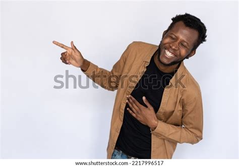 Laughing Man Pointing Aside Male Model Stock Photo Shutterstock
