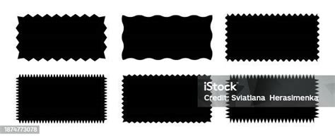 지그재그 가장자리 사각형 모양은 흰색 배경에 격리 된 상태로 설정됩니다 벡터 일러스트 레이 션 파도에 대한 스톡 벡터 아트 및 기타 이미지 Istock