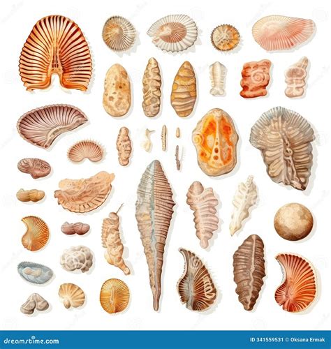 Fossils Set Archeologic Fossil Dig Collection Isolated Fossilized Prints Of Prehistoric Plants