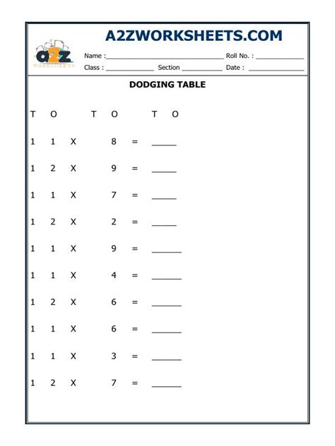 A2zworksheets Worksheet Of Dodging Table 20 Multiplication Maths