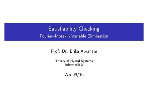 satisfiability checking fourier motzkin variable elimination