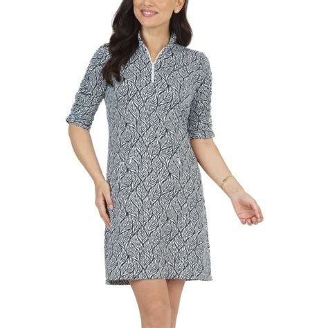 Ibkul Womens Sally Print Ruched Elbow Length Sleeve Golf Dress Carl