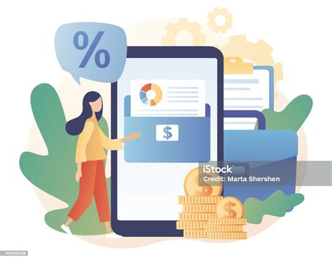 주식 포트폴리오 계획 전략 저축 및 예산을 가진 작은 여자 스마트폰 앱의 투자 포트폴리오 다양한 자산 재무 관리 개념입니다 현대 평면 만화 스타일입니다 벡트 공채 증서에