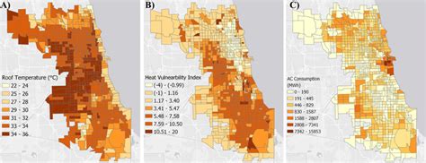 Map Of Chicago Census Tracts With A Roof Temperatures B Heat Download Scientific Diagram