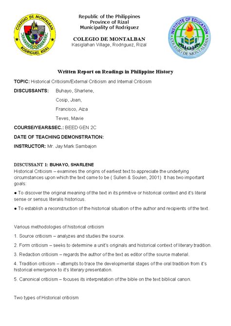 Topic Historical Criticism External Criticism And Internal Cr