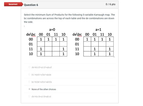 solved select the minimum sum of products for the following