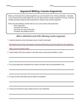 Argument Writing Counter Arguments TPT