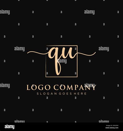Qu Initial Handwriting Logo With Rectangle Stock Vector Image And Art Alamy