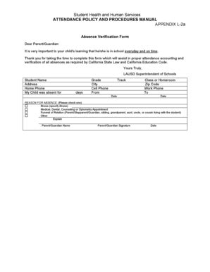 Fillable Online Absence Verification Form Doc Fax Email Print PdfFiller
