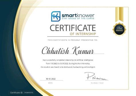 Chhatish Kumar On Linkedin I Have Successfully Completed Internship On Artificial Intelligence