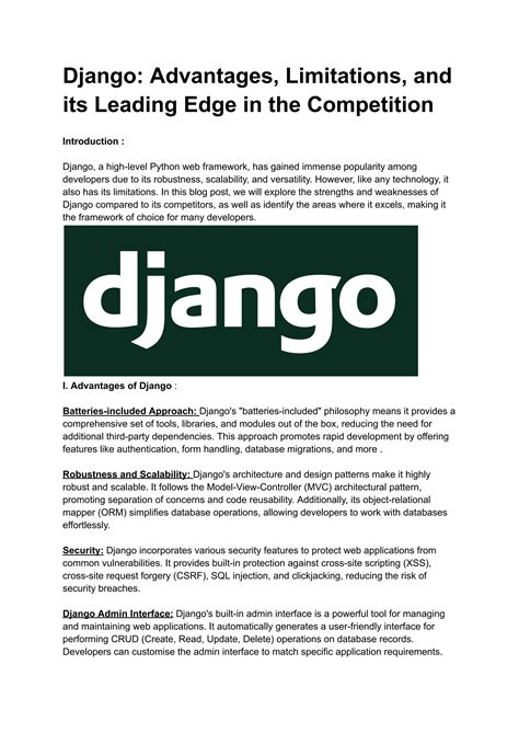 Title Django Advantages Limitations And Its Leading Edge In The