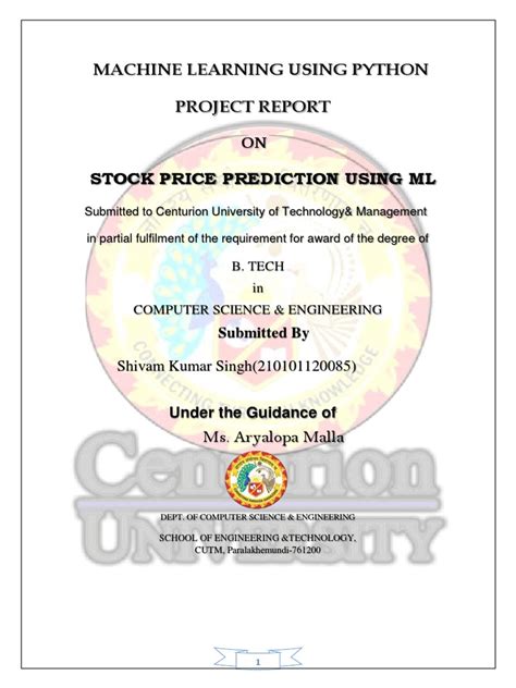 Machine Learning Using Python Project Report Stock Price Prediction