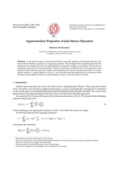 Pdf Approximation Properties Of Jain Stancu Operators