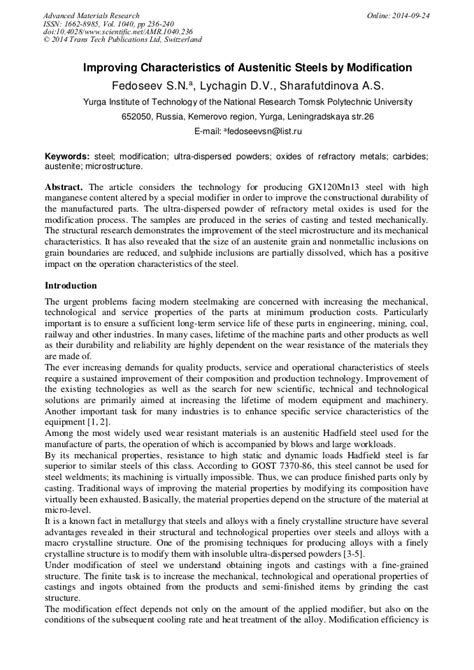 Improving Characteristics Of Austenitic Steels By Modification Scientificnet