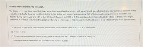solved find the error in the following paragraph the doctor