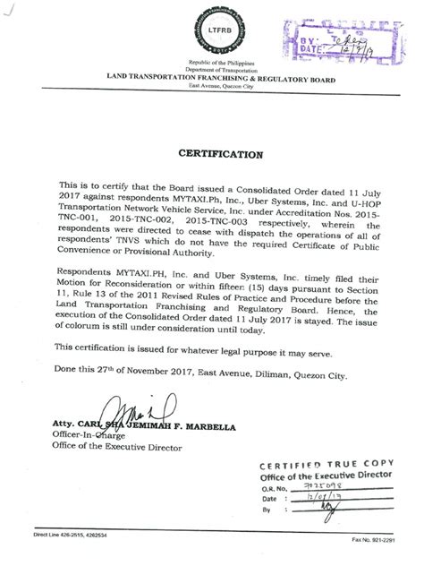 Ltfrb Certification Pdf