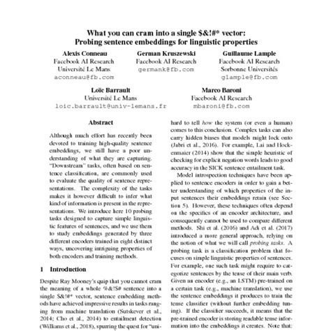 What You Can Cram Into A Single And Vector Probing Sentence Embeddings For Linguistic