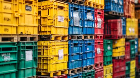 Colorful Stacked Crates Arranged For Specific Routes In A Logistics