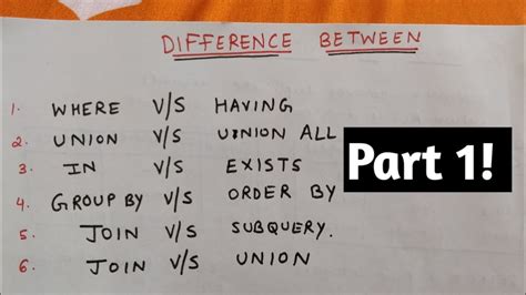 Sql Difference Between Interview Questions Part 1 Youtube