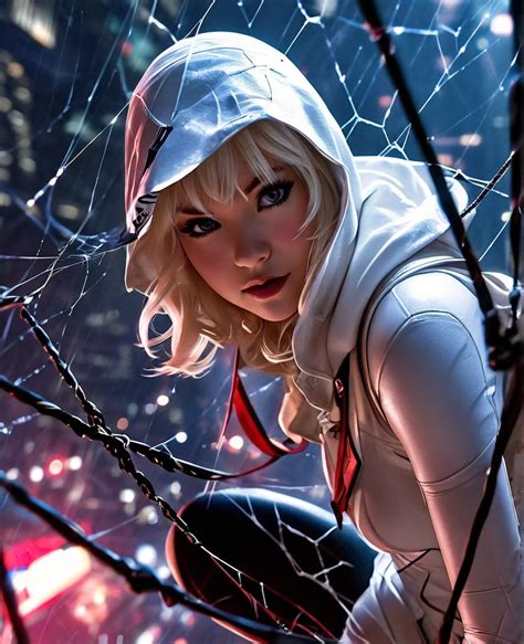 Spider Gwen Stacy In Her Costume And Mask With Hood By John Playground