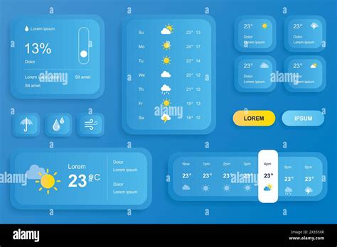 Gui Elements For Weather Forecast Mobile App Temperature Atmospheric
