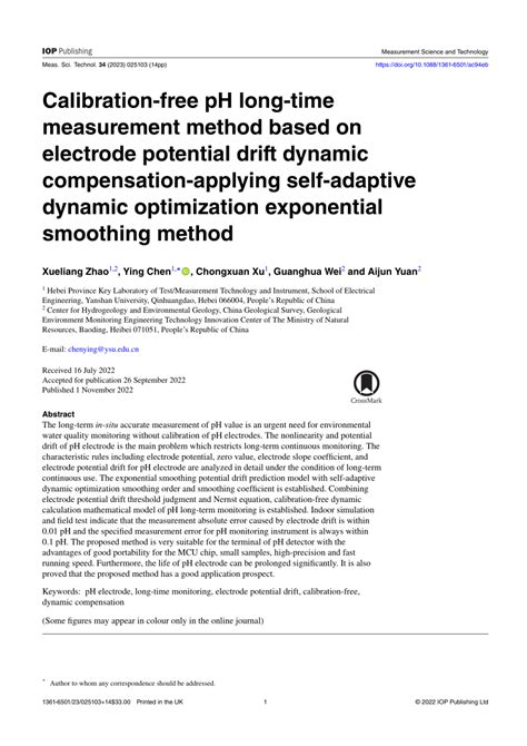 Calibration Free Ph Long Time Measurement Method Based On Electrode Drift Potential Dynamic