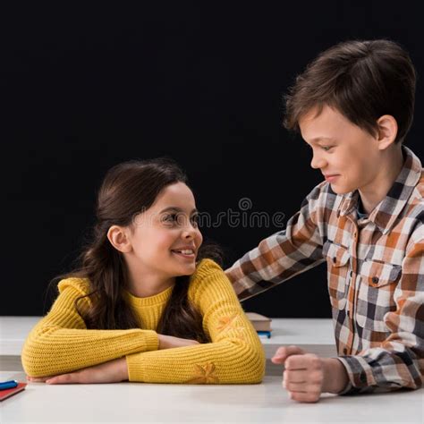 Classmates Smiling Together In Classroom Stock Image Image Of Full