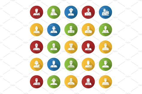 Professions Flat Design Long Shadow Glyph Icons Set Masterbundles