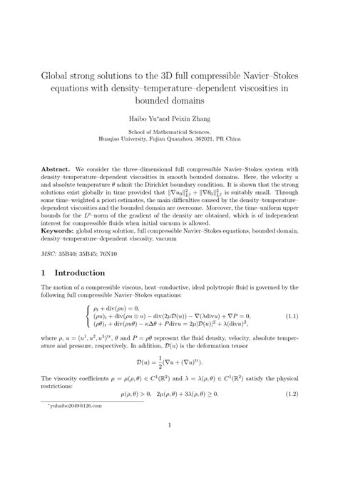 Pdf Global Strong Solutions To The 3d Full Compressible Navier Stokes Equations With Density