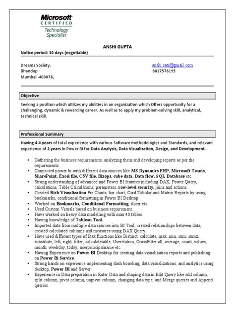 Anshi Resume Pdf Microsoft Excel Sql