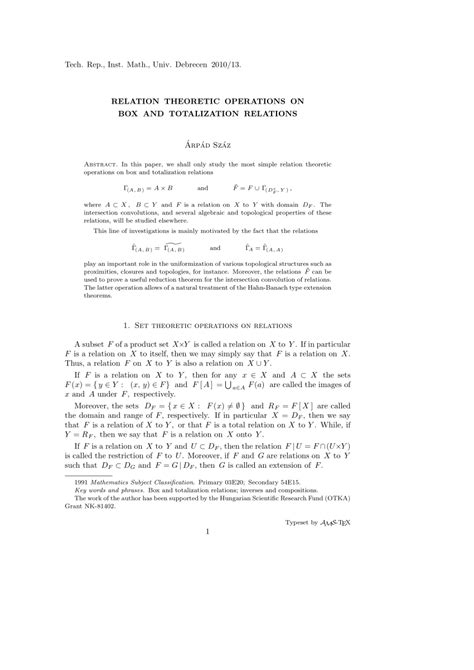 Pdf Relation Theoretic Operations On Box And Totalization Relations