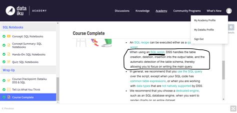typing error under dataiku dss and sql course complete section