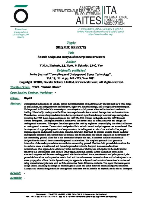 Seismic Design And Analysis Of Underground Structures Pdfcoffeecom