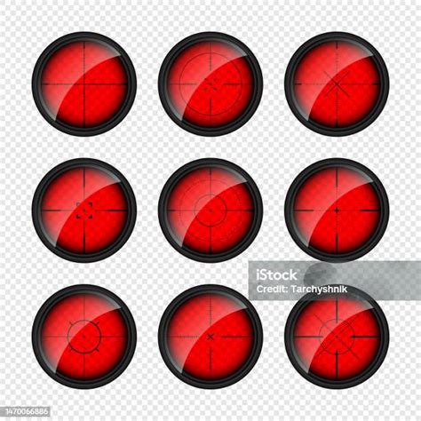 다양한 무기 열 적외선 광경 저격 소총 광학 범위 십자선이 있는 사냥용 총 뷰파인더 조준 사격 마크 기호 군사 표적 기호입니다 게임 Ui 요소입니다 벡터 그림 감시에 대한