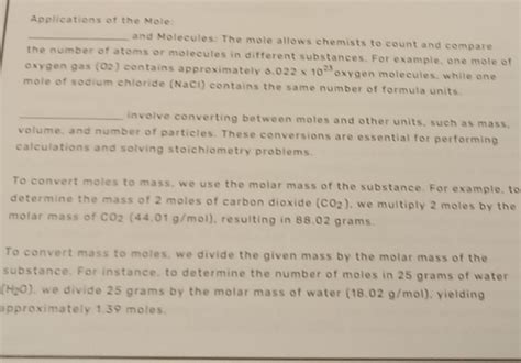 Solved Applications Of The Mole And Molecules The Mole Allows Chemists To Count And Compare