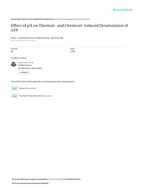 Effect Of Ph On Gfp Denaturation Pdf Green Fluorescent Protein