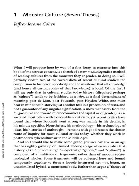Jeffrey Jerome Cohen Monster Culture Seven Theses Pdf Bram Stoker Vampires