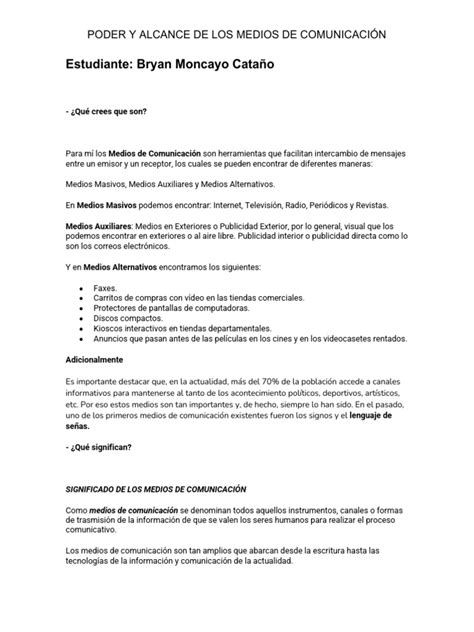 poder y alcance de los medios de comunicación bryan moncayo cataño